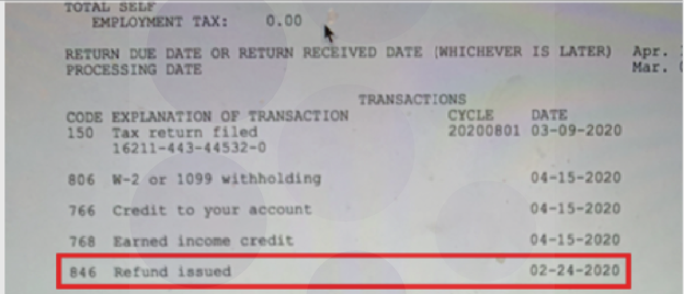 2023 IRS Transcript with 846 Refund Issued code 2023 IRS Transcript with 846 Refund Issued code